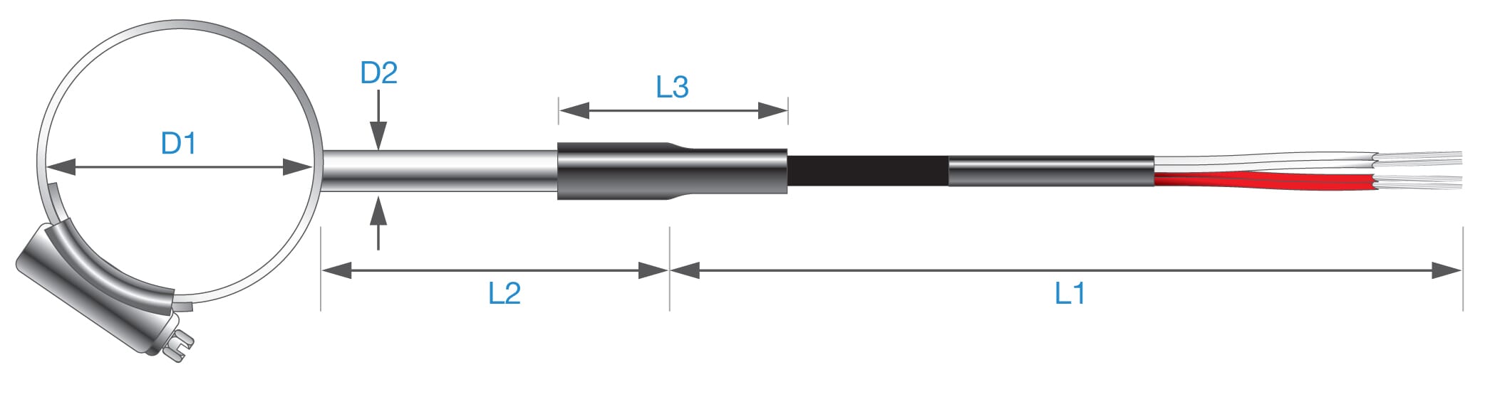 Special PRT Sensor – Type Pt100 / Pipe Clamp with PFA Lead | Tempcon ...